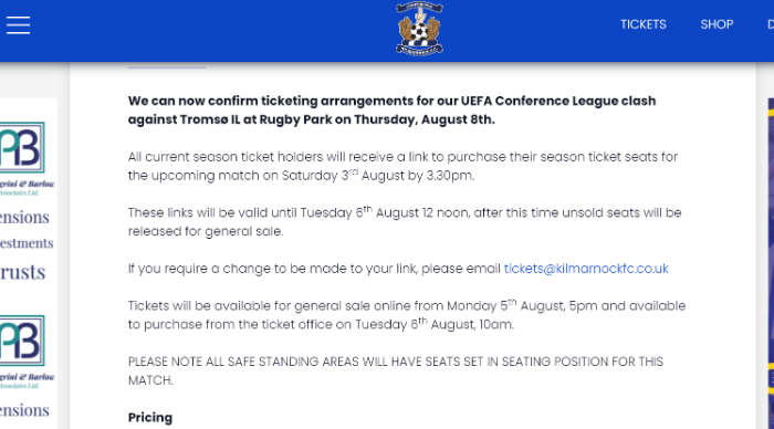Tromso tickets - Page 3 - Killie Kickback - KillieFC.com